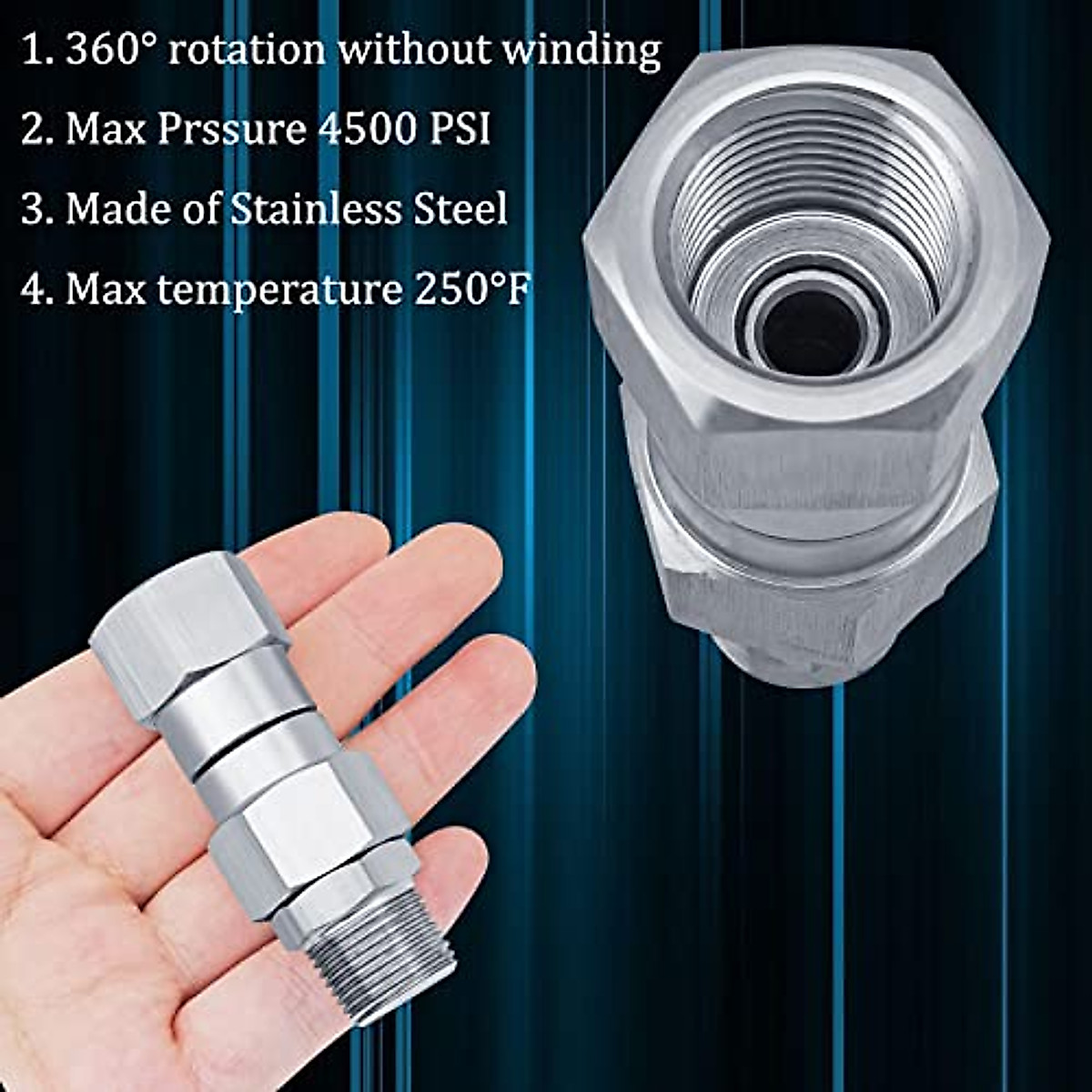 Pressure Washer Swivel Joint-4000 PSI 3/8 inch NPT-M Thread Pressure Washer Hose Swivel Fitting- Stainless Steel Pressure Washer Swivel,for Eliminates Hose Kinks (Silver-1pcs)