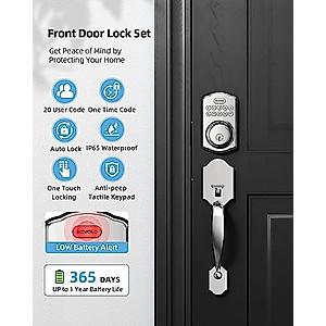 Revolo RE001 Electronic Keypad Deadbolt, Keyless Entry Door Lock, Keyed Entry, Auto Lock, Smart Lock with Handle, Front Door Handle Sets, Anti-Peeking Password, Satin Nickel