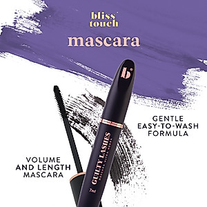 Bliss Touch - Guilty Lashes Mascara Black Volume and Length, Black Mascara with Silicone Brush, Eye Makeup with Argan Oil, Aloe Vera, and Vitamin E