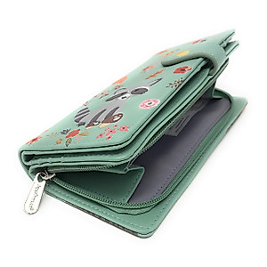 Shag Wear Raccoon Forest Large Wallet for Women and Teen Girls Vegan Faux Leather Mint Green 7"