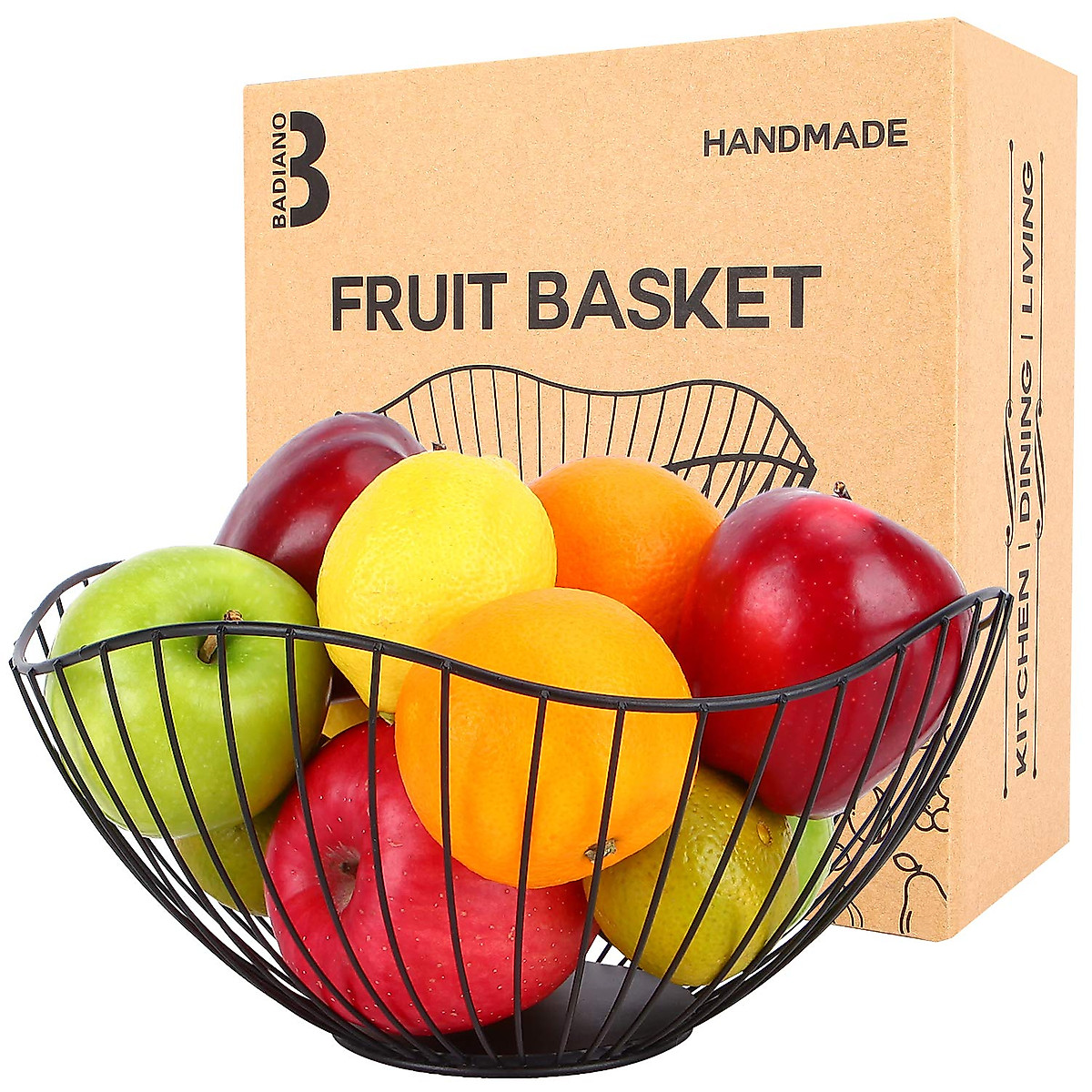 Fruit Bowl for Kitchen Counter, Modern Metal Wire Vegetable Basket for Bread and Snacks, Decorative Fruits and Veggie Storage Holder for Countertop, Table, Centerpiece (Black)