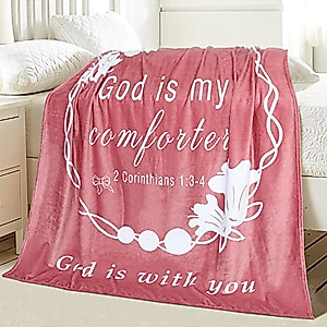 Nosovlra God is My Comforter Blanket - Scripture Blanket with Healing Caring Inspirational Faith Prayer Religious Gifts for Women Christian Bible Verse Throw Blanket (God Pink, 50 X 60 Inches)