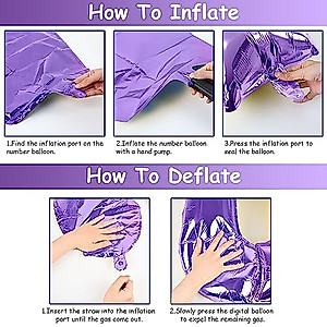 Purple Number 30 Balloons, 40 Inch Purple Mylar Foil Number 3 & 0 Balloons for Women, Self Inflating 30th Birthday Balloons for 30 Year Old Anniversary Birthday Party Decorations Supplies