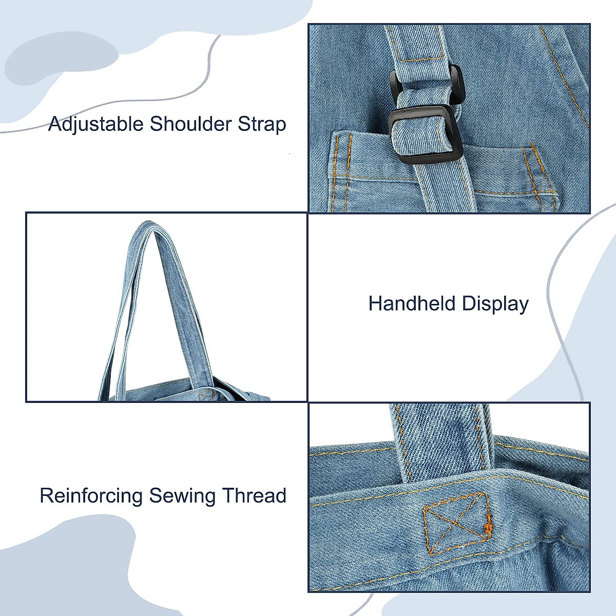 Emprier Soft Denim Handbag for Women Casual Hobo Tote Bag Retro Crossbody Bag Large Capacity Denim Purses Light Blue