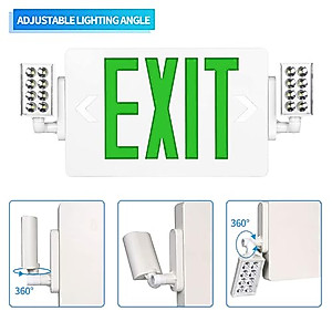 Spectsun 1 Pack Exit Signs with Emergency Lights,120-277VAC -LED Combo Emergency Light with Backup Battery-Double Face UL Listed Green Letter Exit Sign Lighting-Hard Wired-Fire Resistant