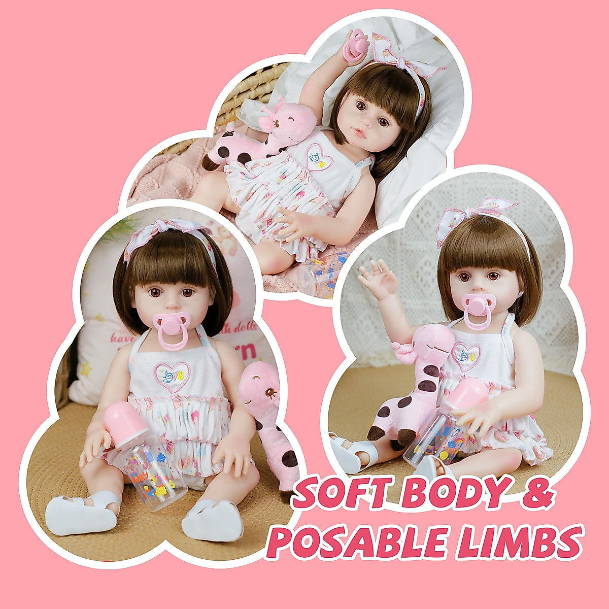 Lifelike Reborn Baby Dolls 18 Inch Realistic Newborn Girl Baby Doll with Doll Clothes & Accessories Best Birthday Set for Girls Age 3+