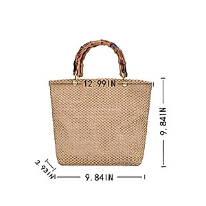 CWCYYDSYY Women's Straw Bags Tote with Bamboo Handles Rattan Woven,Handbag Summer Boho Beach Purse(Brown)