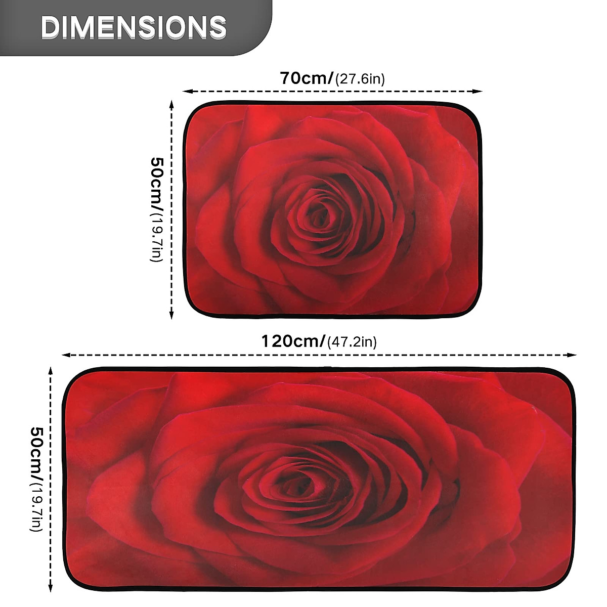 ALAZA Red Rose Flower 2 Piece Kitchen Rug Floor Mat Set Runner Rugs Non-Slip for Kitchen Laundry Office 20" x 28" + 20" x 48"