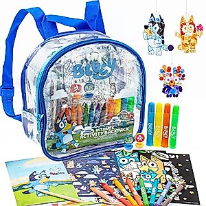 Bluey Ultimate Activity Backpack, Create Your Own Suncatchers & Reveal Surprise Scenes, Perfect for Travel, Road Trip Toy, or Toddler Gift Bluey Birthday Party, Great Activity Set for Kids 3, 4, 5, 6