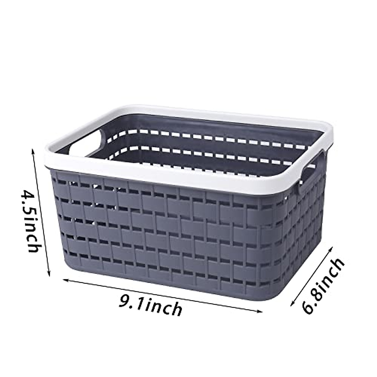 SOUJOY 5 Pack Classroom Storage Basket with Handles, Woven Plastic Organizing Bin, 9.1"L x 6.8''W x 4.5H'' Office Storage Organizer Bin for Pantry, School, Toy, Beauty Products