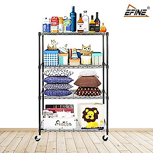 Catalina Creations EFINE 4-Shelf Shelving Units and Storage on Wheels, NSF Certified, Adjustable Carbon Steel Wire Shelving Unit Rack for Garage, Kitchen, Office, Black (50H X 30W X 14D)