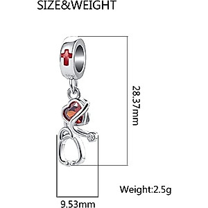 GMXLin Stethoscope Heart Dangle Charm for Pandora Bracelets Red Cross Dangle Bead for Mom Sister Nurse Doctor Birthday Graduation Gift