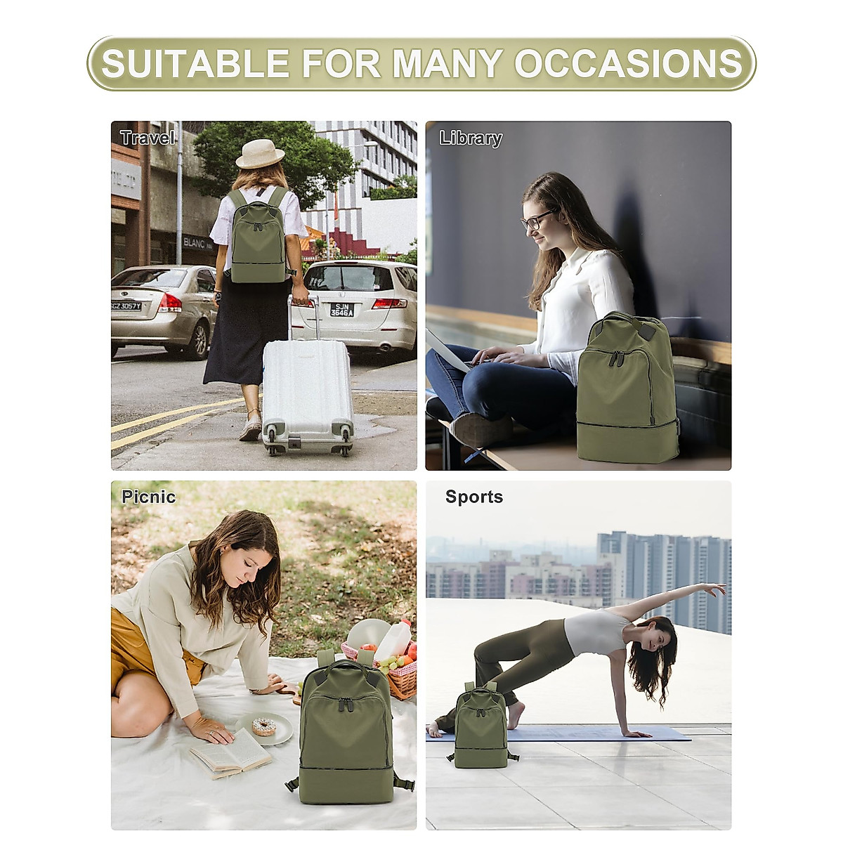 VENATIN Gym Backpack for Women Waterproof Small Gym Bag With Shoe Compartment Sports Essentials Backpack with Wet Dry Pocket,Green…