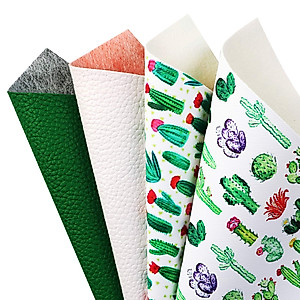 David accessories 6 Pcs 7.7"x12.9" (20 cm x 33 cm) Lychee Pattern Plant Cactus Printed Faux Leather Fabric Sheets Include 2 Kinds of Leather Fabric for DIY Bows Earrings Making Crafts (Cactus)