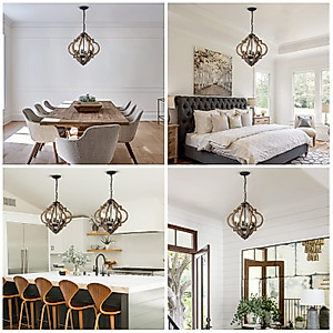 Eayaya Farmhouse Chandeliers for Dining Room, 6-Light Rustic Dining Room Light Fixture Over Table, Wood Black Hanging Pendant Lights Kitchen Island, Boho Chandelier for Bedrooms Entryway Living Room