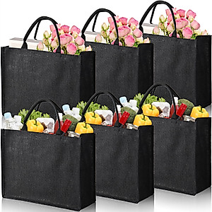 DEAYOU 6 Pack Jute Tote Bag, Burlap Gift Tote with Handle, Grocery Shopping Bag for DIY, Wedding,15.4''x12.2''x5.9''