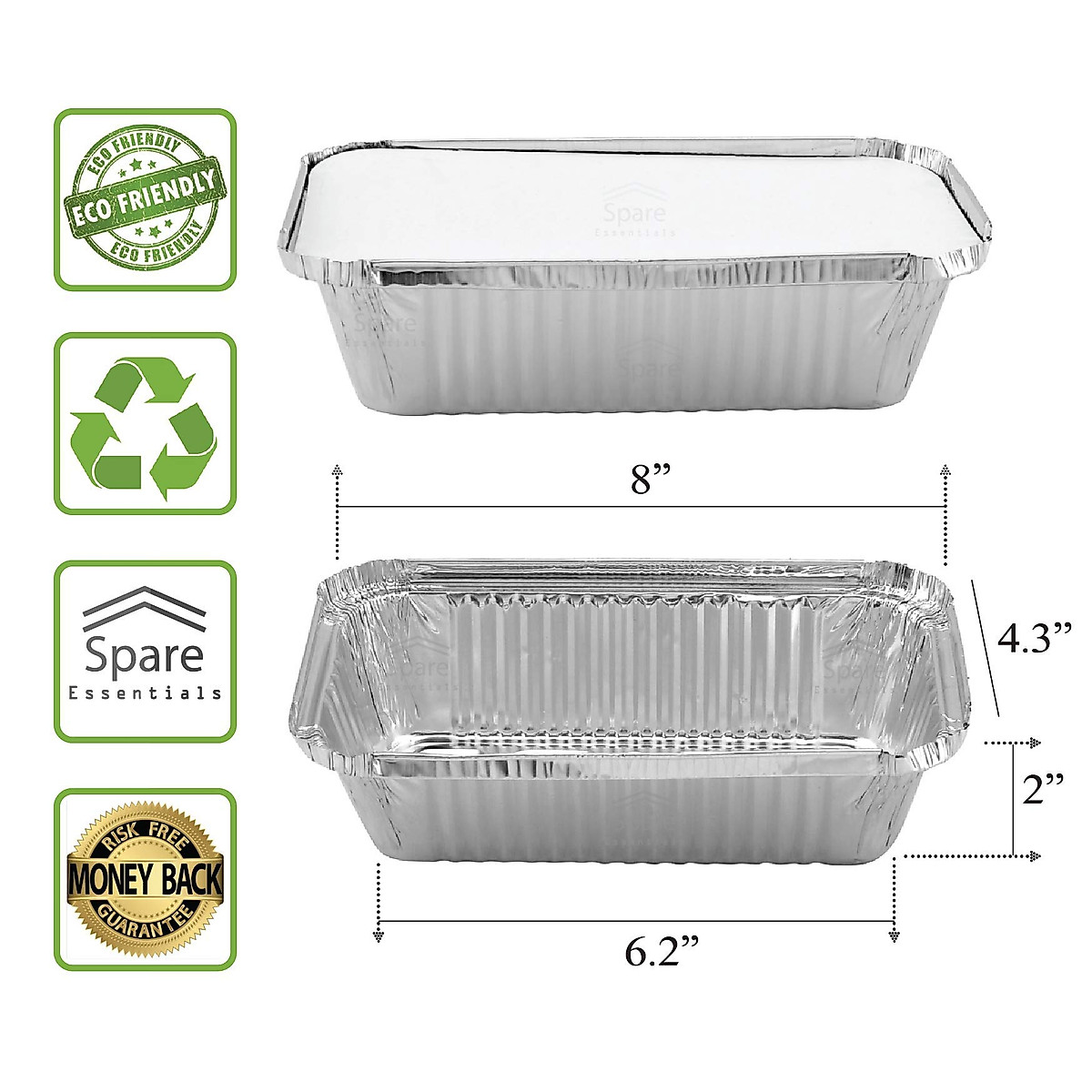 (55 Pack) Aluminum Loaf Pans with Lids, Disposable Bread Tins for Baking Bread, Lunch Containers with Lids, Personal Lasagna, Single Serve, Individual Baking Dishes 650 ml - Size 7.8 x 4.3 x 2