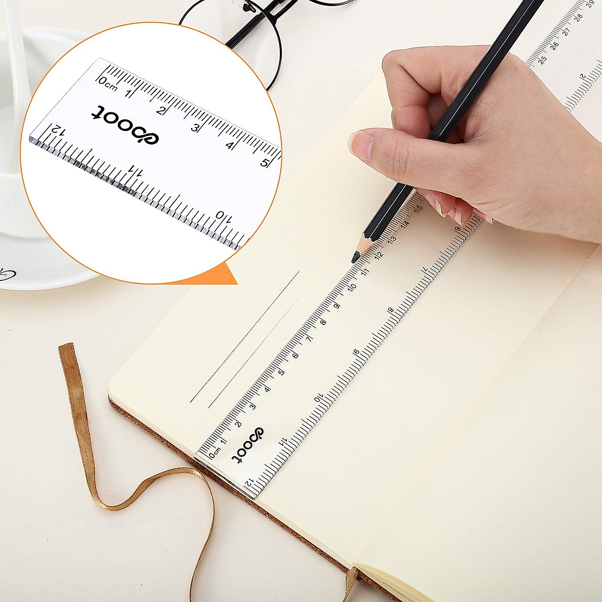 2 Pack Plastic Ruler Straight Ruler Plastic Measuring Tool for Student School Office (Clear, 12 Inch)