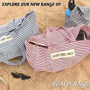 Folkulture Beach Bag For Women | 17 x 14 Inch - 100% Cotton Beach Tote Bag With Zipper, Large Woven Pool Bag, Cute Travel Beach Bag or Packable Canvas Beach Bag | Beach Accessories (Vibes Black)