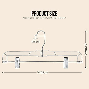 HOUSE DAY 50 Pack 14 inch Clear Plastic Skirt Hangers with Clips, Skirt Hangers, Clip Hangers for Pants,Trouser Bulk Plastic Pants Hangers