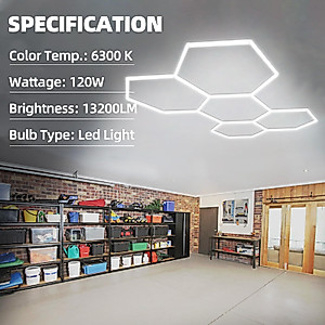GooComfy Modern Hexagon LED Garage Light Fixture, 120W 13200LM 25 Pack Honeycomb Ceiling Light for Garage, Basement, Gaming Room, Warehouse, Gym, 5 Hexagon
