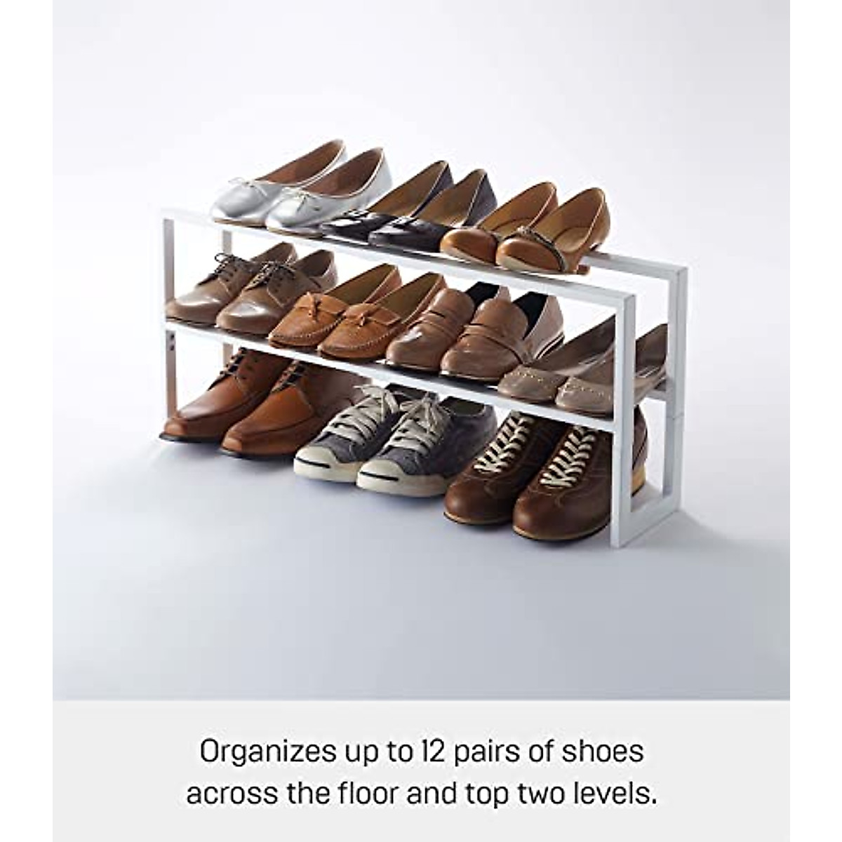 Yamazaki Home Expanding Shoe Rack, Metal, Adjustable Steel One Size White