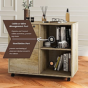 Maxtown Wood Filing Cabinet, Mobile Lateral Filing Cabinet with Lock, 3 Drawer Filing Cabinet with Open Storage Shelves, Printer Stand for Home Office, Walnut