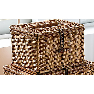 QUHUOYAO Tissue Box Cover Woven Tissue Holder Rectangular Tissue Holder Seagrass Tissue Box Holder Decorative Tissue Box Holder on Table and Barthroom (Brown)