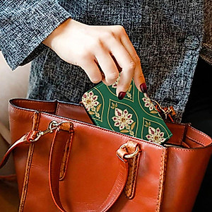 linqin Various Whimsical Flowers Teens' Small Secure Leather Zipper Pocket Wallet with RFID Blocking for Business