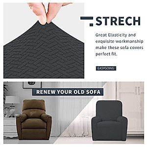 Easy-Going Stretch Jacquard Recliner Couch Cover, 4-Piece Soft Sofa Cover, Sofa Slipcover with Elastic Loop, Washable Furniture Protector for Kids, Pets, Dogs, Cats (Recliner, Dark Gray)