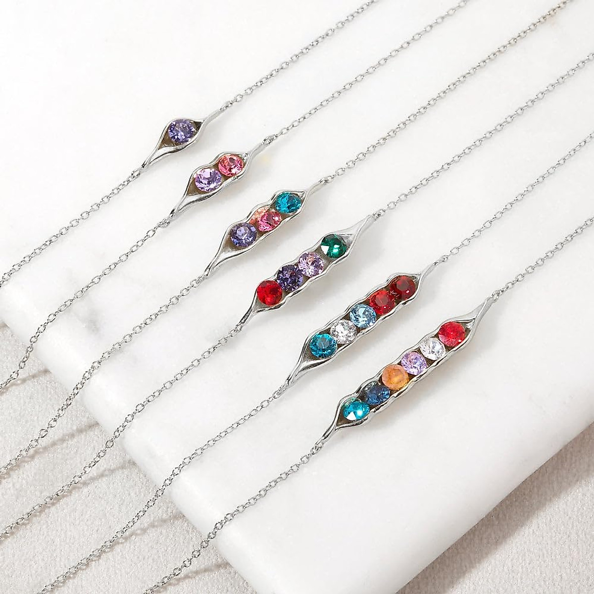 EVE'S ADDICTION Custom Five Stone Peas in a Pod Bracelet - Peas in a Pod Jewelry - Sterling Silver Birthstone Bracelet for Mom - Gift for Grandma - Gifts for Mom