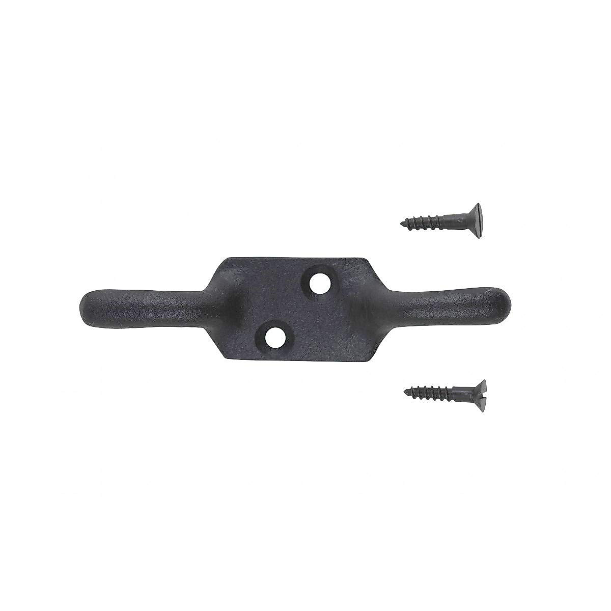 Renovators Supply Manufacturing Cleat Hooks 4 in. Black Wrought Iron Cord Rope Holder for Window Blinds or Flagpoles with Screws Pack of 4