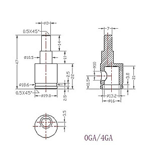 Voodoo Set Screw Power/Ground Wire Reducer Cable 1/0 to 4 AWG Gauge (2 Pack)