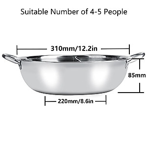 Stainless Steel Shabu Hot Pot, Divided Hot Pot Pan Hollow handle for Induction Cooker Gas Furnace Electric Furnace Ceramic Hob (34CM)