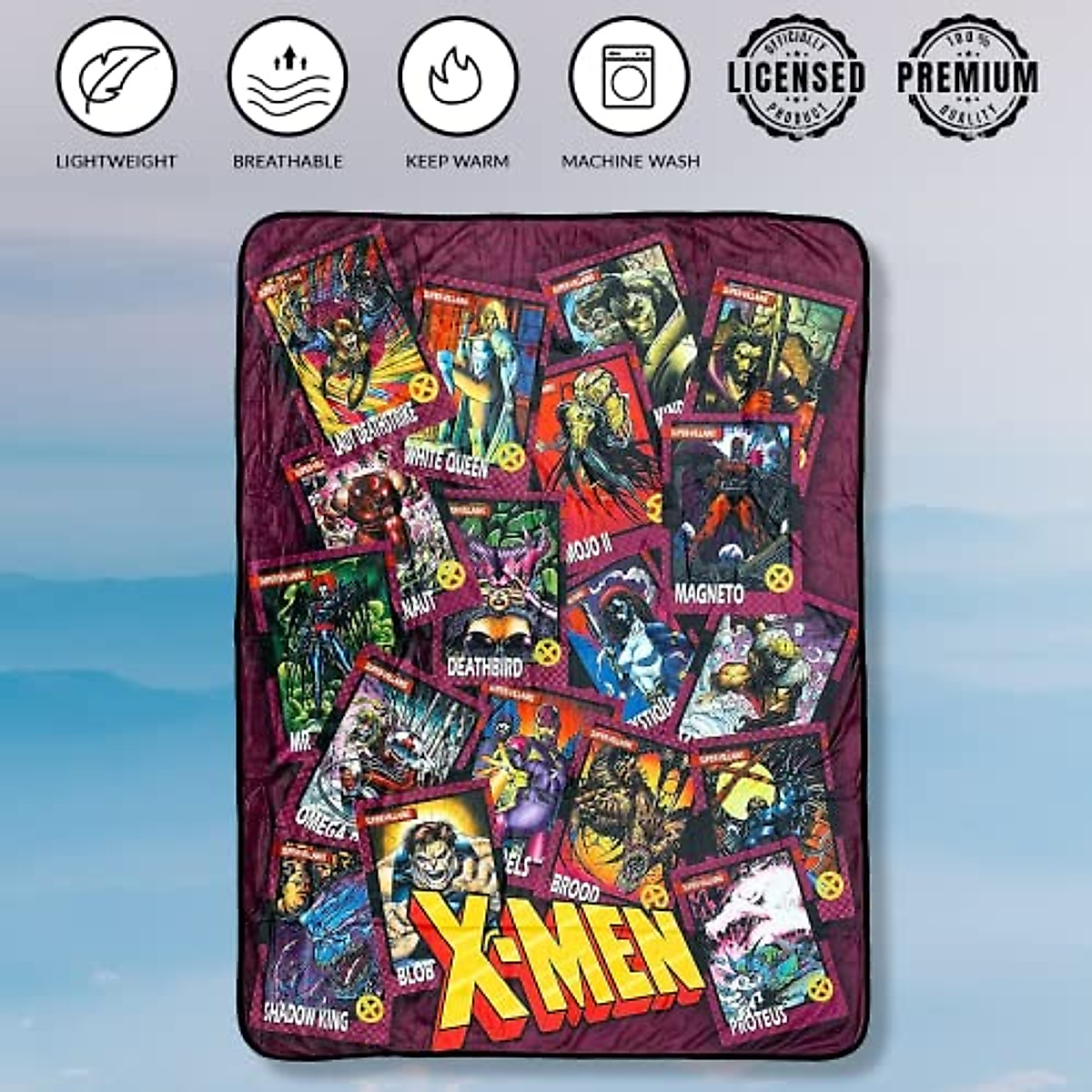 Marvel X-Men Trading Cards Villians by Jim Lee Flannel Throw Super Soft Lightweight Fleece Blanket 45 x 60 Inches
