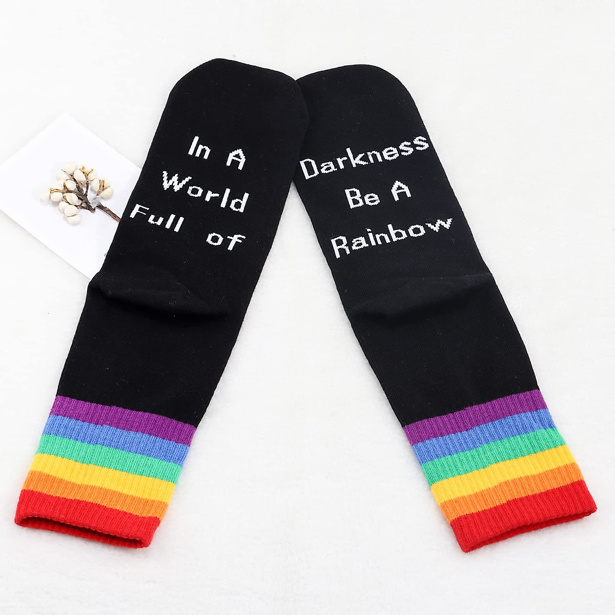 JNIAP 2 Pairs Gay Pride Socks LGBT Pride Day Gift for Men Women In A World Full Of Darkness Be A Rainbow Gay Couple Gifts (Women Pride Socks)