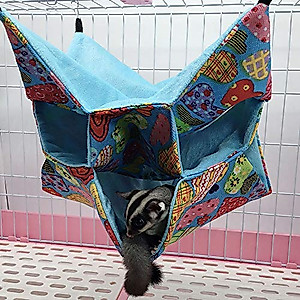 Small Animal Hanging Hammock Pet Swinging Bed 3 Tier Sleep Nap Sack Cage Accessories Kit Set Tunnel Ferret Rat Cave Sugar Glider Hideouts Warm Bedding for Squirrel Guinea Pig Parrot (Heart Pattern)