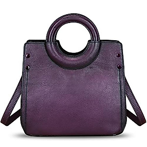 Genuine Leather Satchel for Women Leather Handbag Top Handle Bags Handmade Purse Vintage Tote Bag Crossbody Handbags Hobo Bag (Purple)