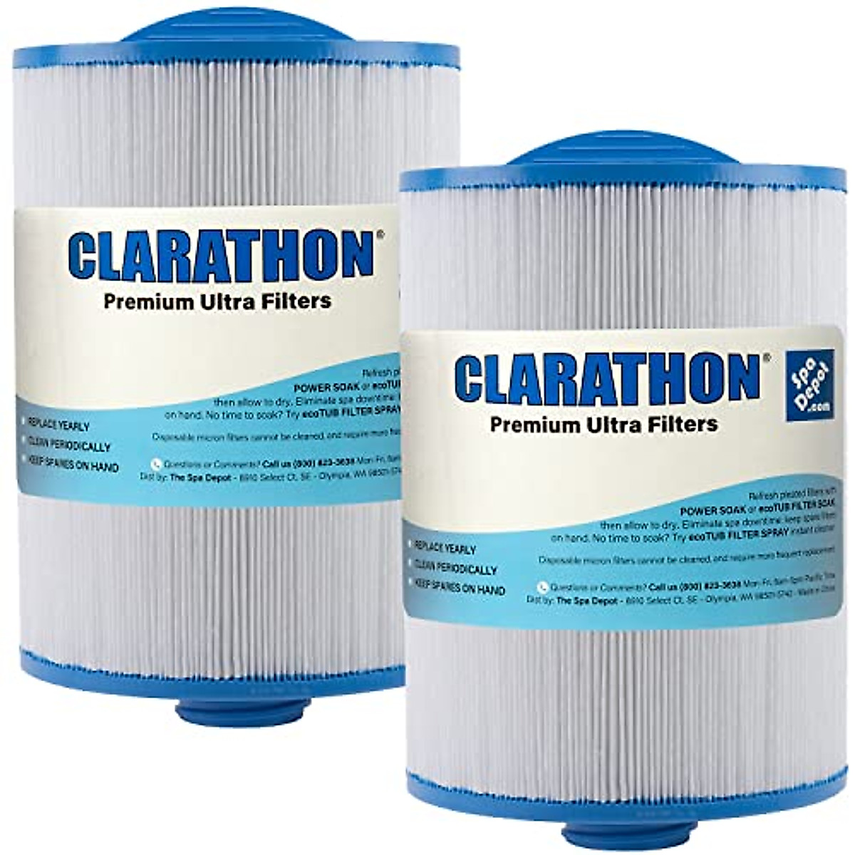 Clarathon 2-Pack Spa Filters Replacement for Unicel 6CH-940, Pleatco PWW50 P3, Filbur FC-0359
