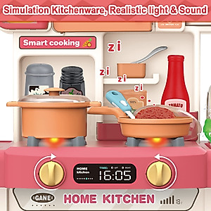 deAO Kids Kitchen Playset Toy with Sounds and Lights, Role Playing Game Pretend Food and Cooking Playset for Kids,35 PCS Kitchen Accessories Set for 3 4 5 Years Old Girls Boys