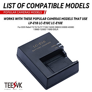 LC-E10 Battery Quick Charger for Canon: LP-E10 LC-E10C LC-E10E Battery Compatible with Canon EOS Rebel T3 T5 T6 T7 T100 1500D 2000D 3000D 4000D 1300D 1200D 1100D Cameras Power Supply