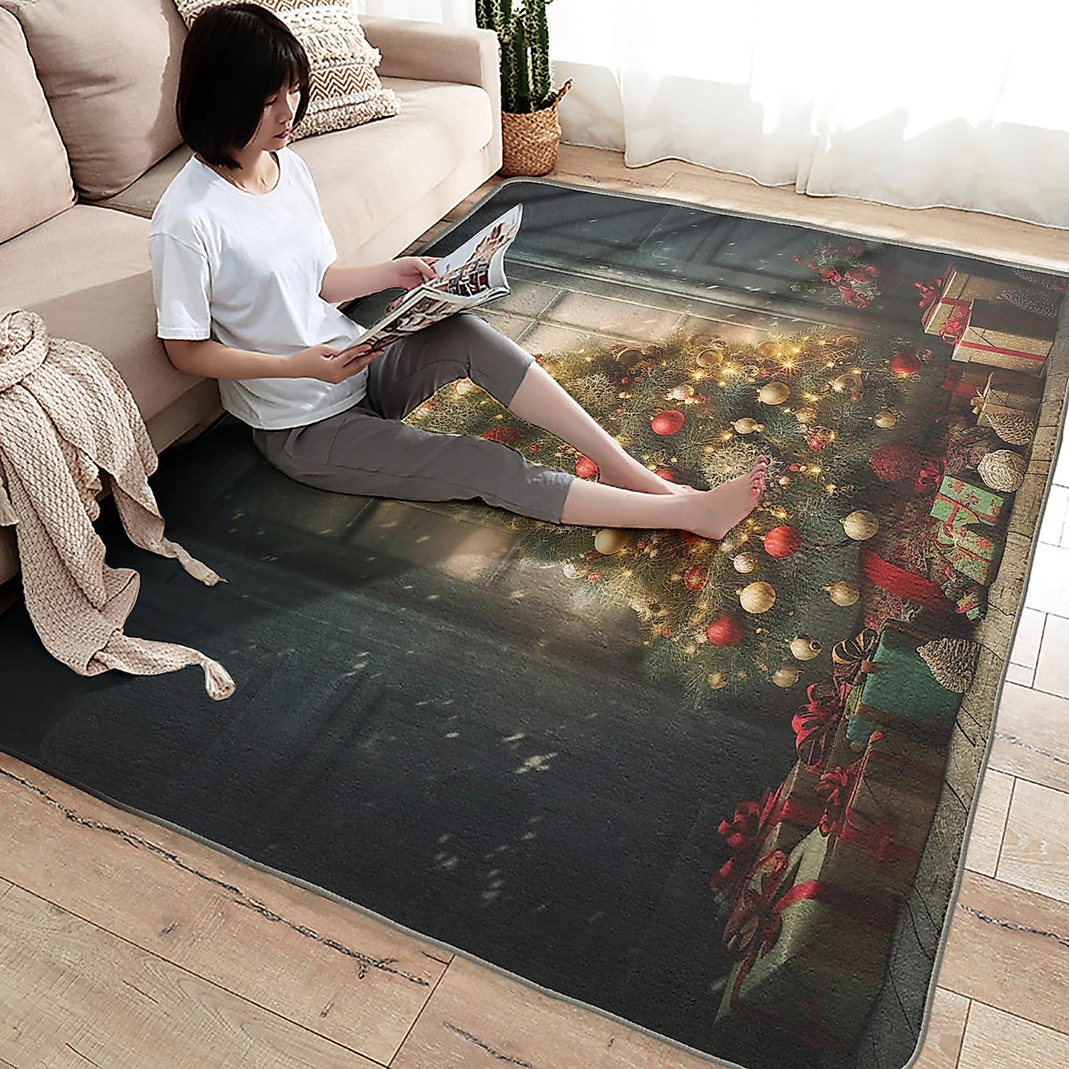 Christmas Tree Rug 3x4 ft, Xmas Area Rug, Holiday Rugs for Living Room Bedroom, Christmas Tree Carpet, Kids Room Decor for Boys Girls, Washable Non Slip Soft Low Pile Indoor Area Rugs