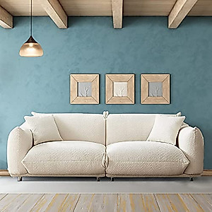 Funkeen Modular Sectional Sofa Couch Furniture Comfy Lambs Wool Fabric 3 Seat Loveseat Sofa Small Mid Century Modern couches for Small Spaces Living Room Bedroom Apartment Office - White