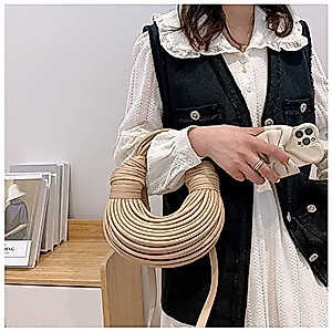 Knotted Woven Tote Bag Handbag For Women Hand Woven Bread Messenger Bag Soft Leather Top Handle Handbag Shoulder Bag (Blue)