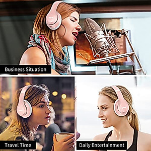 Uliptz Wireless Bluetooth Headphones, 65H Playtime, 6EQ Sound Modes, HiFi Stereo Over Ear Headphones with Microphone, Foldable Bluetooth 5.3 Headphones for Travel/Office/Cellphone/PC (Rose Gold)