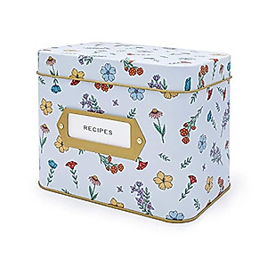 poiet Tin Recipe Box with Cards and Dividers, Includes 50 4x6 Recipe Cards, 16 Dividers (Wildflower)