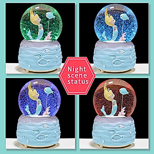 Mermaid Snow Globes,Snowglobes with Musical,LED Lights, Gifts for Girls,Birthday Christmas Festival Gift for 5-12 Year Old Girls (Blue)