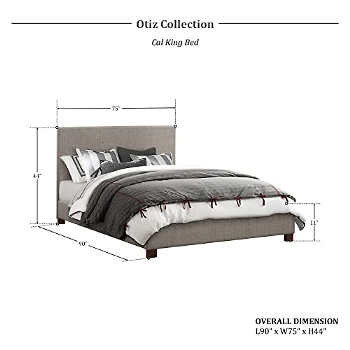 Lexicon Otiz Upholstered Platform Bed, Cal King, Gray