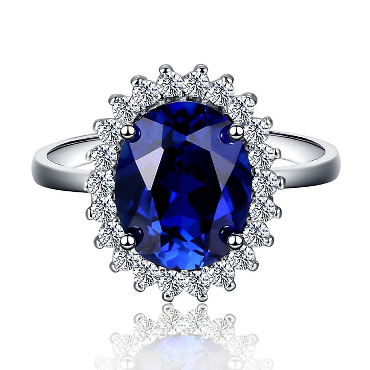 ZHUANBAI Ring of Princess Diana S925 Silver Oval Blue Stone Colored Stones Rings Prong Setting Women (10X12mm)