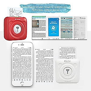 Portable Mini Mobile Phone Photo Memo Printer, 57mm Wireless Bluetooth Thermal Label Printer, Peripage A6 203dpi, Compatible with All Smart Phones, Plus 6 Rolls of Integrated Paper (Red)